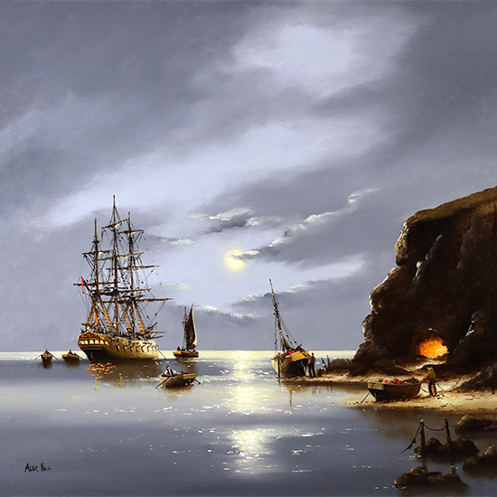 Alex Hill | Original oil painting on panel, Moonlight Run, Art to buy ...