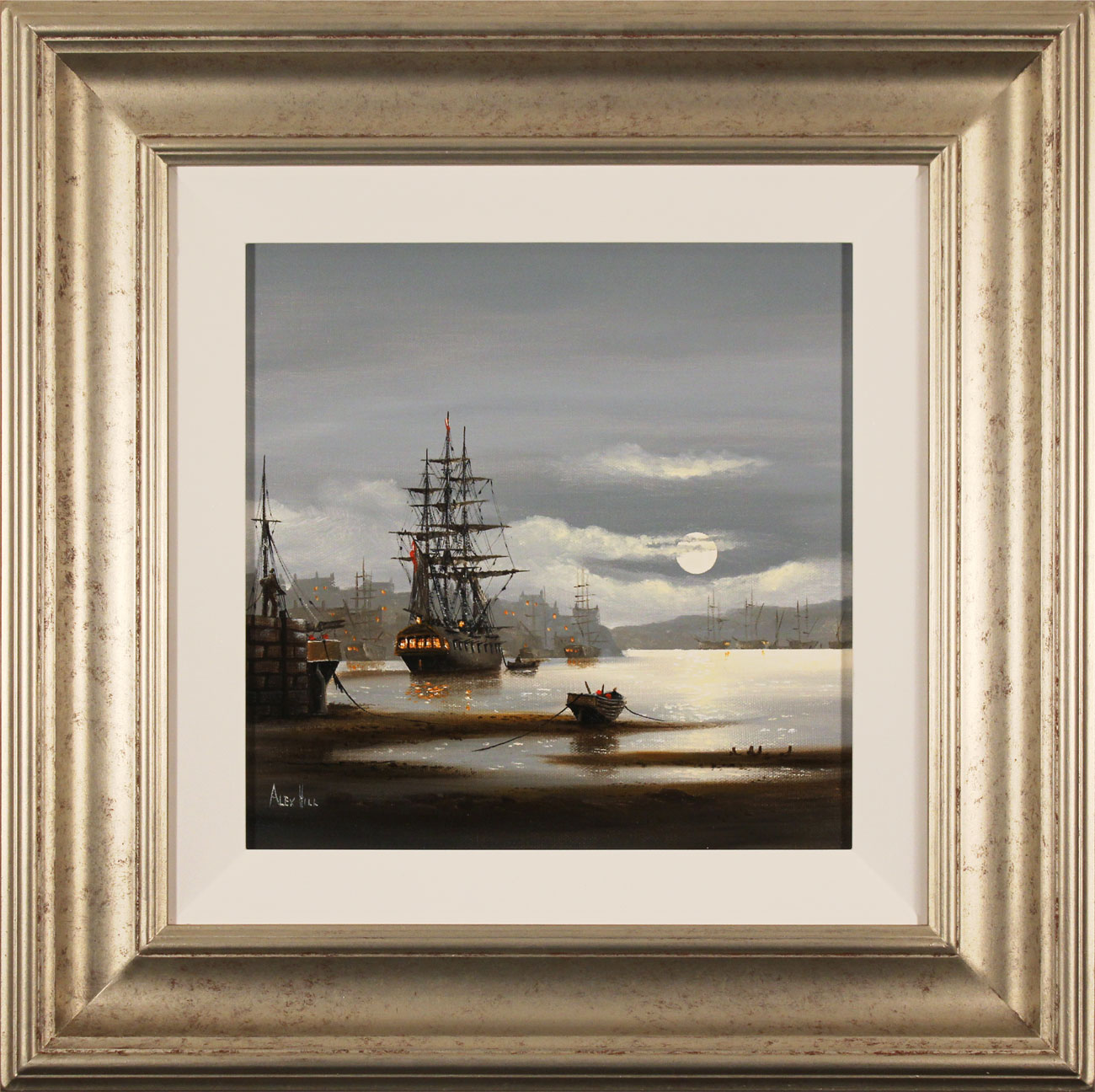 Alex Hill | Original oil painting on canvas, Moored by Moonlight, Art ...