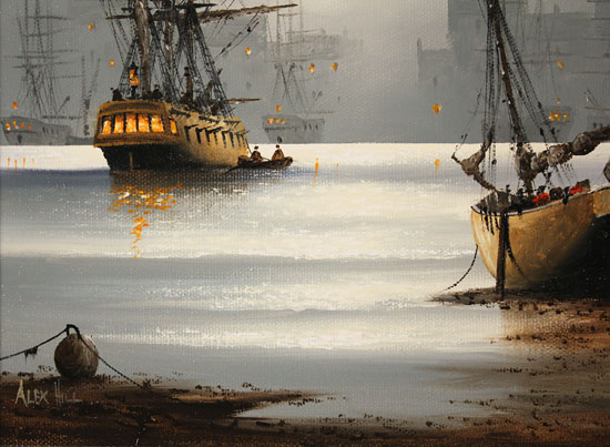 Alex Hill | Original oil painting on canvas, Moonlight Harbour, Art to ...
