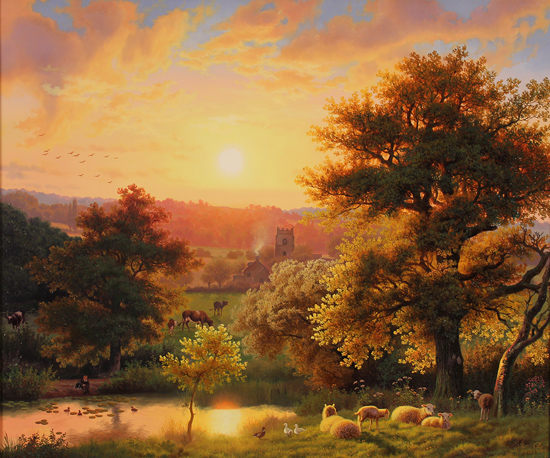 Daniel Van Der Putten | Original oil painting on panel, Sun Setting by ...
