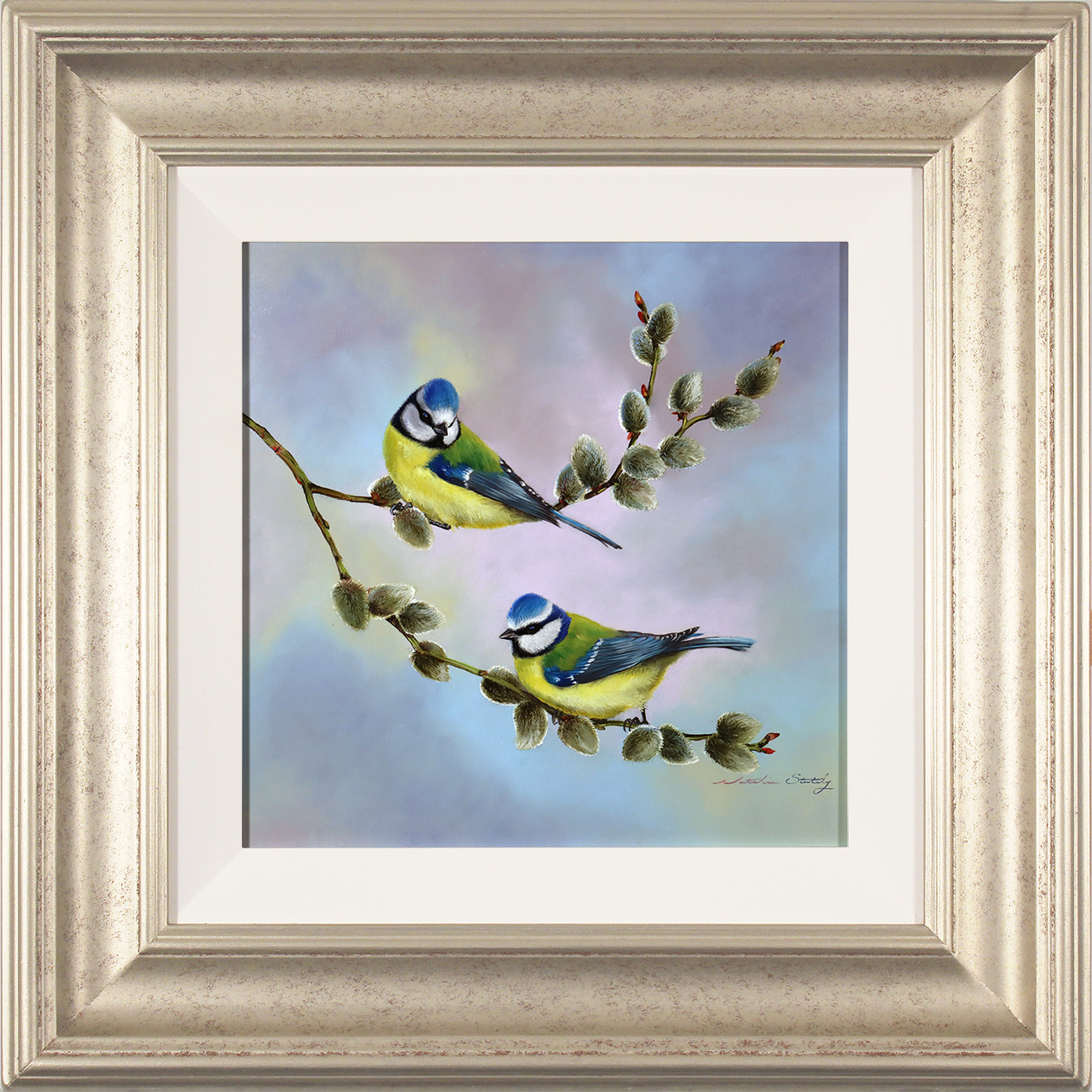 Natalie Stutely | Original oil painting on panel, Blue Tits and Willow ...