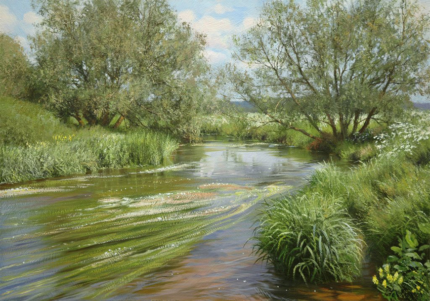 Peter Barker | Original oil painting on panel, Water Crowfoot River ...