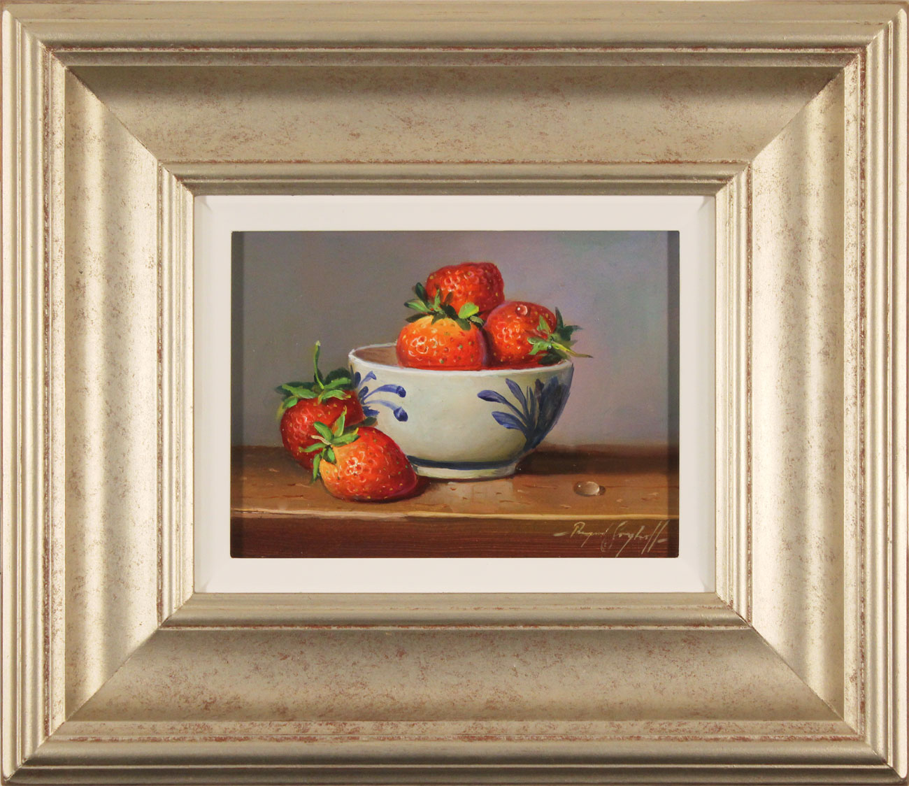 Raymond Campbell | Original oil painting on panel, Bowl of Strawberries ...
