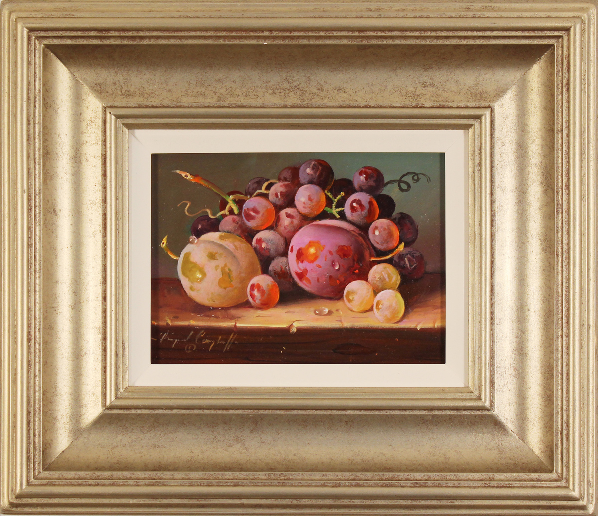 Raymond Campbell | Original oil painting on panel, Plums and Grapes ...