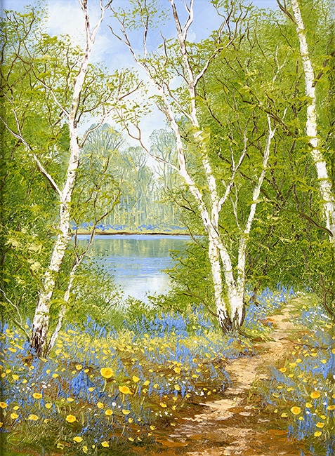Terry Evans | Original oil painting on panel, Birch and Bluebell, Art ...