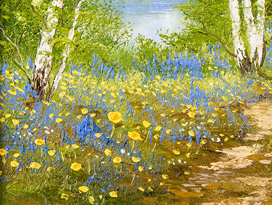 Terry Evans | Original oil painting on panel, Birch and Bluebell, Art ...